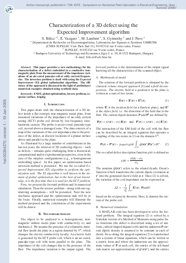 (PDF) Characterization of a 3D defect using the expected improvement algorithm