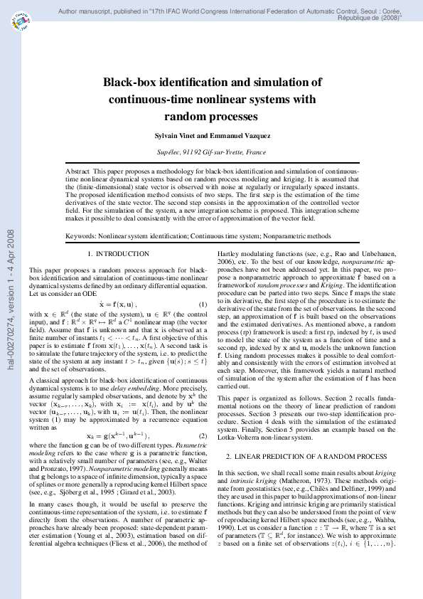 (PDF) Blackbox identification and simulation of continuous-time nonlinear systems with random ...