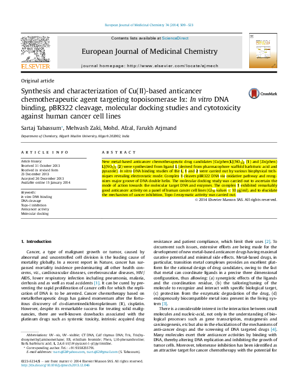 (PDF) Synthesis and characterization of Cu(II )-based anticancer chemotherapeutic agent ...