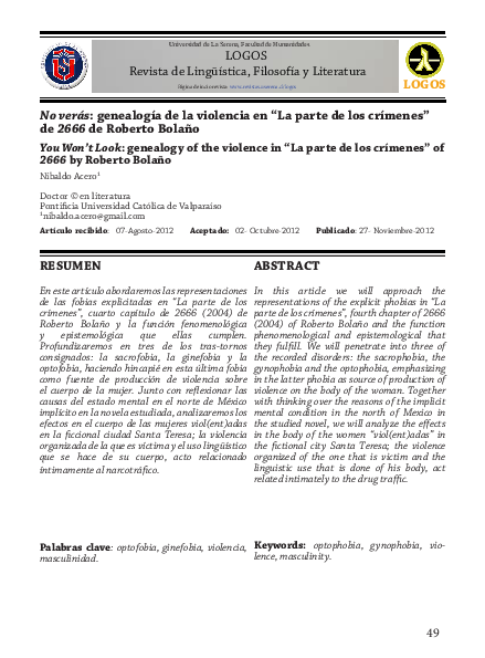 (PDF) No verás: genealogía de la violencia en “La parte de los crímenes ...