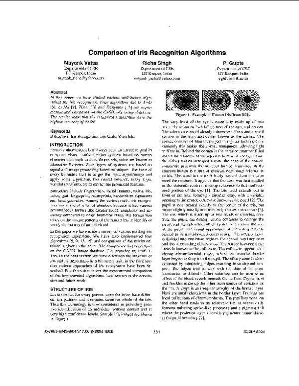 Pdf Comparison Of Iris Recognition Algorithms 
