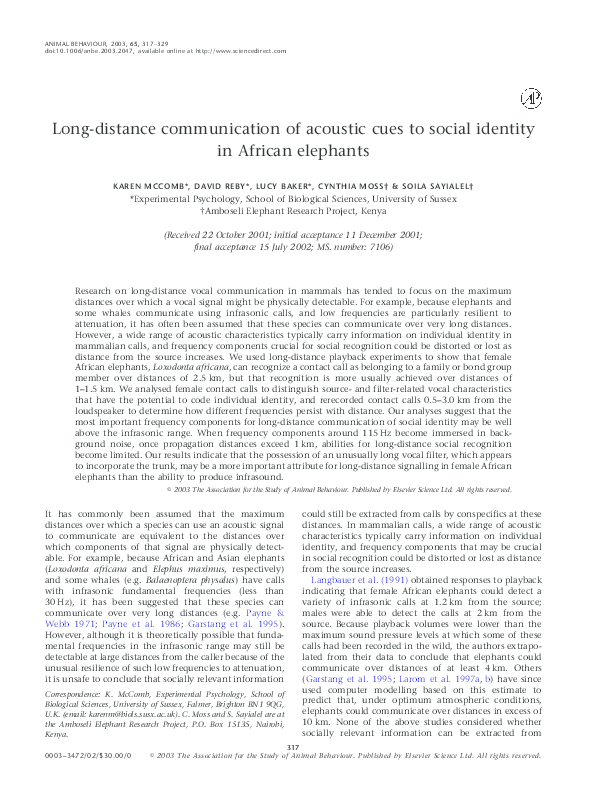 (PDF) Long-distance communication of acoustic cues to social identity ...