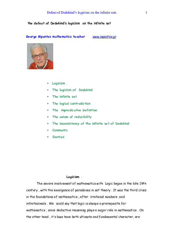 (DOC) the defeat of Dedekind's logicism on the infinite set