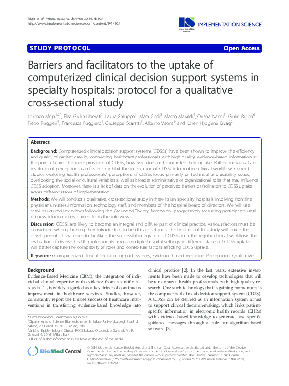 Pdf Barriers And Facilitators To The Uptake Of Computerized Clinical Decision Support Systems