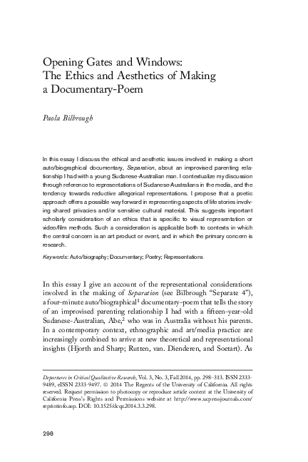 (PDF) Opening Gates and Windows: The Ethics and Aesthetics of Making a ...