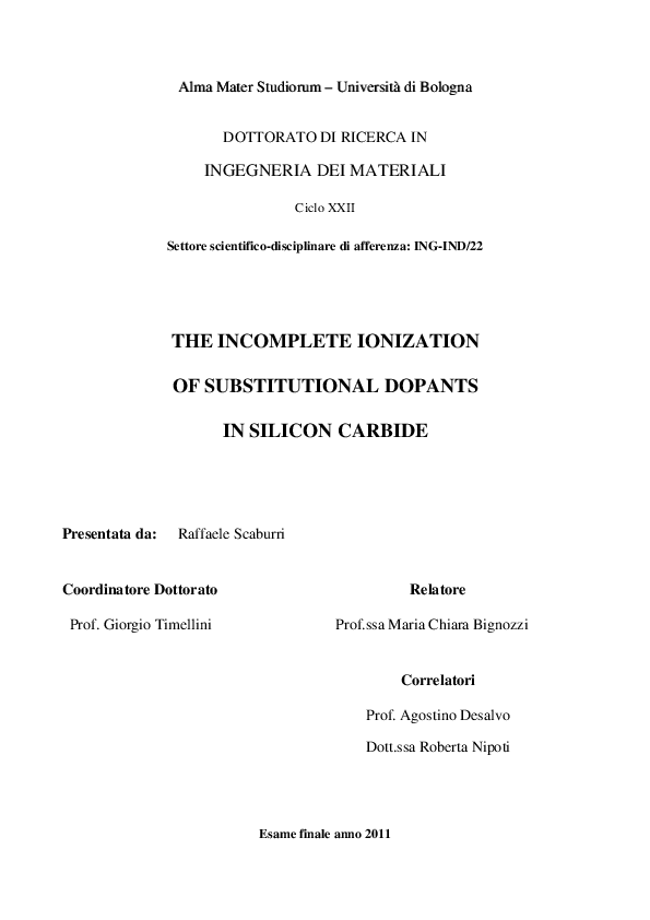 (PDF) The Incomplete Ionization of Substitutional Dopants in Silicon ...