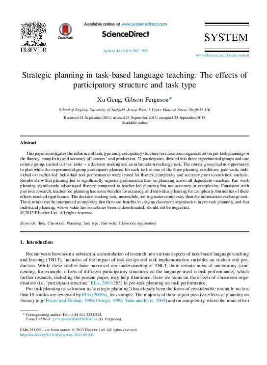 (PDF) 2013 Geng and Ferguson - Strategic planning in task-based ...
