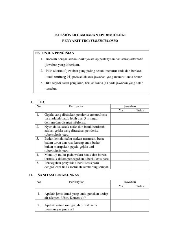(DOC) KUESIONER GAMBARAN EPIDEMIOLOGI PENYAKIT TBC (TUBERCULOSIS