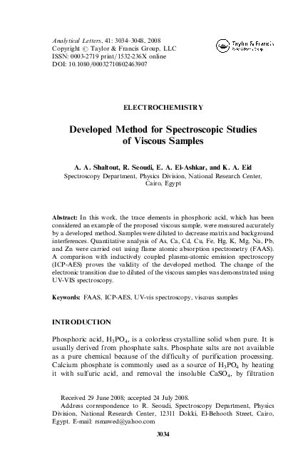 (PDF) (2008) Developed Method for Spectroscopic Studies of Viscous Samples