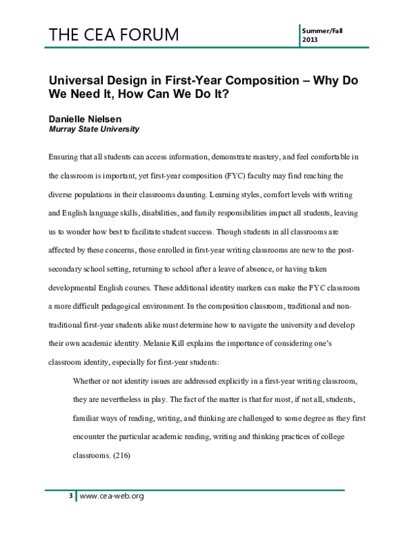 (PDF) Universal Design in First-Year Composition: Why Do We Need It and ...
