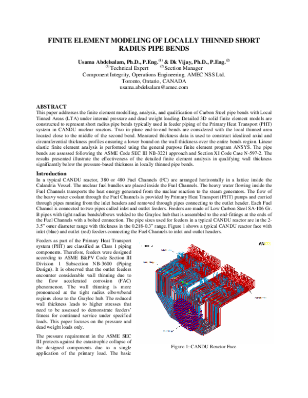 (PDF) FINITE ELEMENT MODELING OF LOCALLY THINNED SHORT RADIUS PIPE BENDS