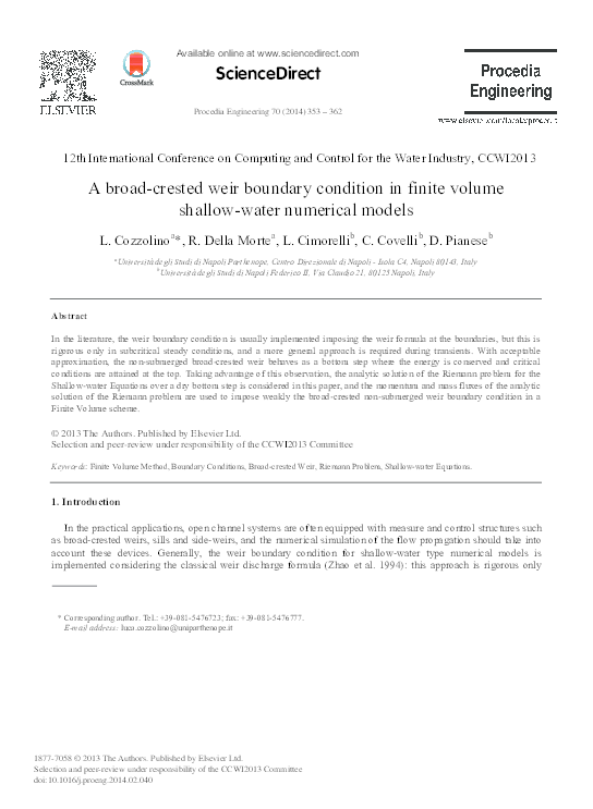 (PDF) A broad-crested weir boundary condition in finite volume shallow-water numerical models