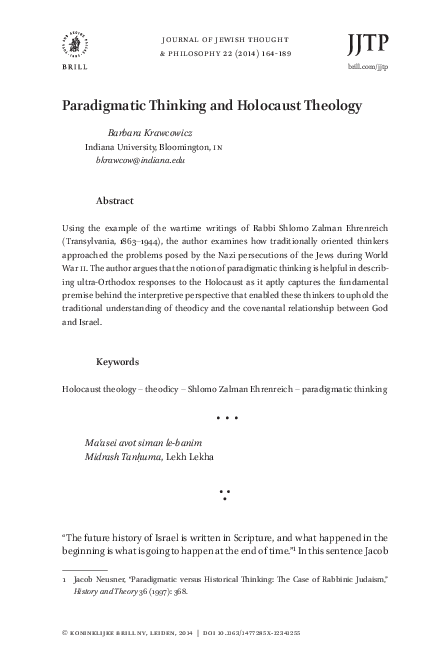 (PDF) Paradigmatic Thinking and Holocaust Theology