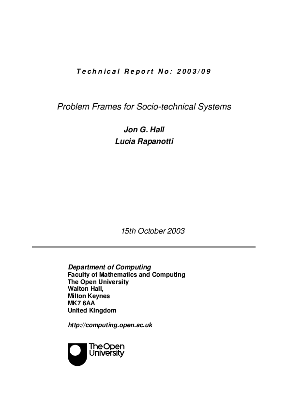 (PDF) Problem Frames for Socio-technical Systems