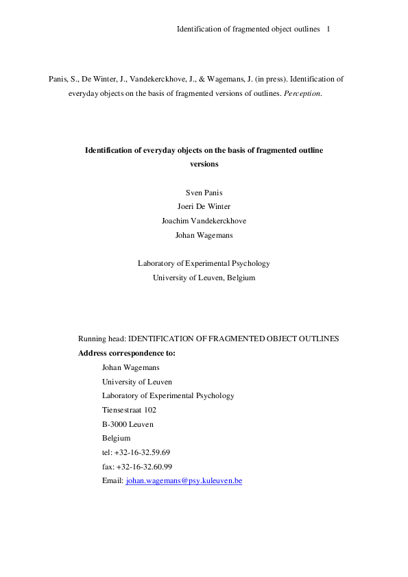 (PDF) Identification of everyday objects on the basis of fragmented ...