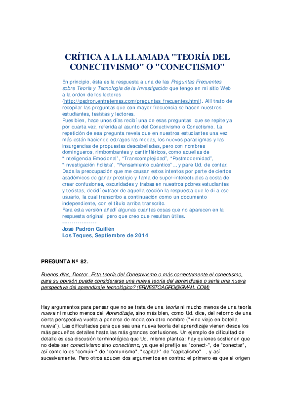 (PDF) Crítica al "Conectivismo"