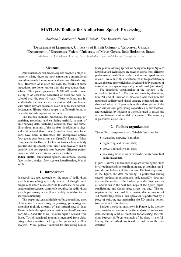 (PDF) Matlab toolbox for audiovisual speech processing