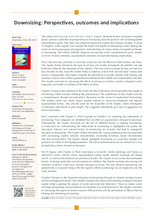 (PDF) Downsizing: Perspectives, outcomes and implications