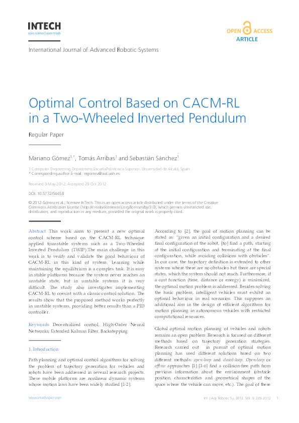 (PDF) Optimal Control Based on CACM-RL in a Two-Wheeled Inverted Pendulum | Sebastián Prieto ...