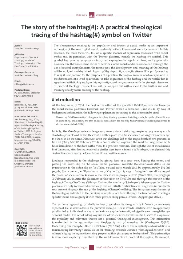 (PDF) The story of the hashtag(#): A practical theological tracing of ...