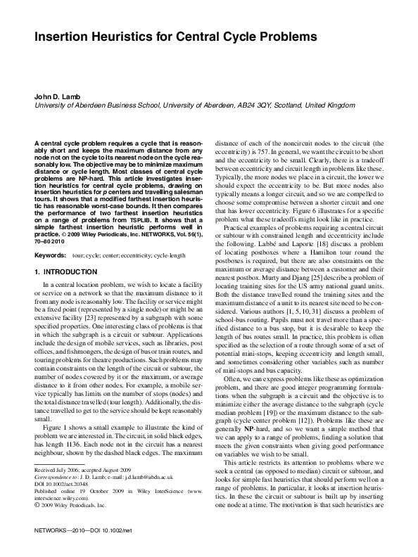(PDF) Heuristics for Central Cycle Problems