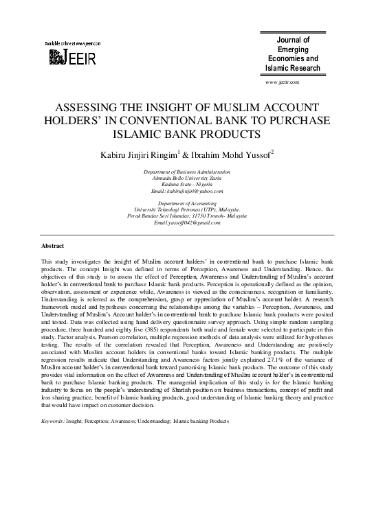 (PDF) ASSESSING THE INSIGHT OF MUSLIM ACCOUNT HOLDERS’ IN CONVENTIONAL ...