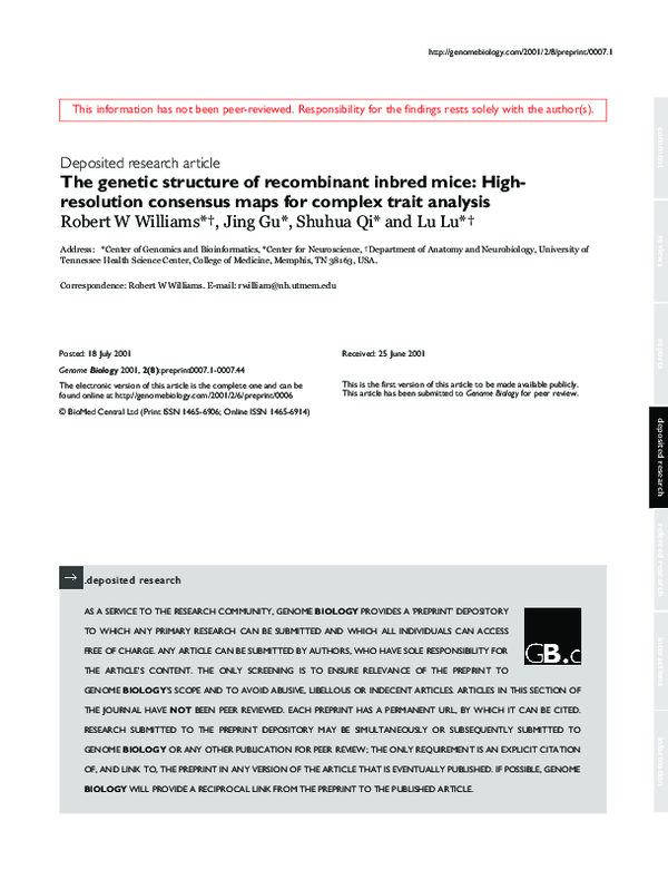 (PDF) The genetic structure of recombinant inbred mice: High-resolution consensus maps for ...