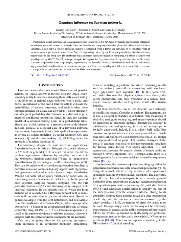 (PDF) Quantum Inference on Bayesian Networks