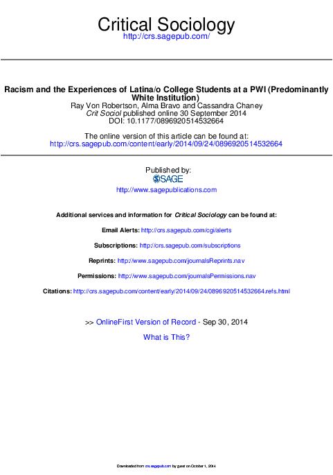 (PDF) Racism and the Experiences of Latina/o College Students at a PWI ...