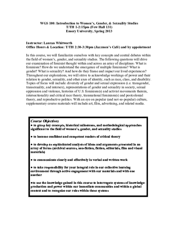 (PDF) Introduction to Women's, Gender, and Sexuality Studies (WGS 100 ...