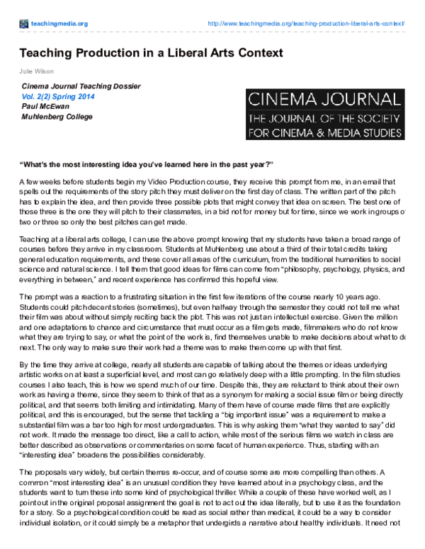 (PDF) Teaching Production in a Liberal Arts Context