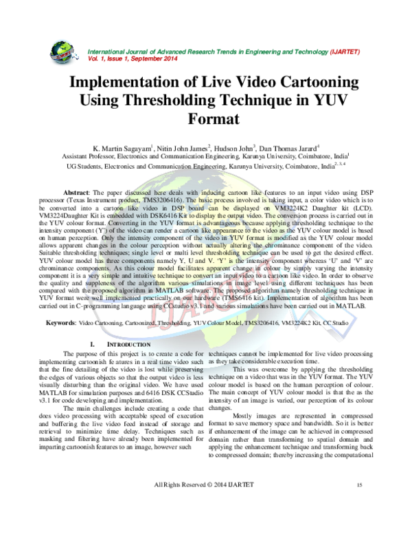 (PDF) Implementation of Live Video Cartooning Using Thresholding ...