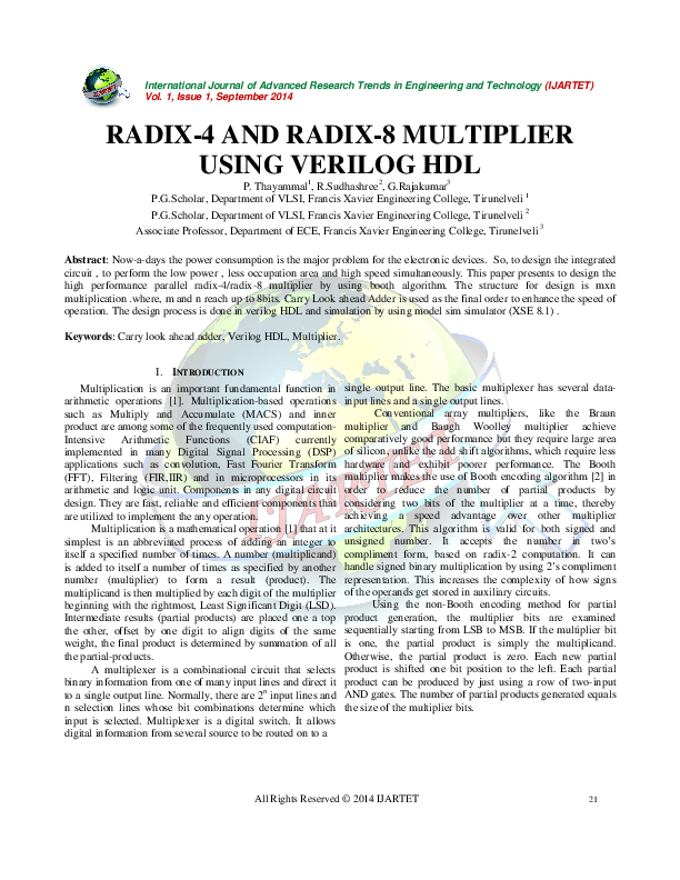 (PDF) RADIX-4 AND RADIX-8 MULTIPLIER USING VERILOG HDL