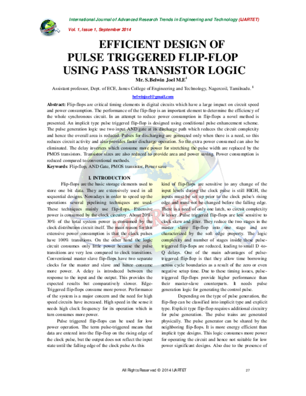 Pdf Efficient Design Of Pulse Triggered Flip Flop Using Pass Transistor Logic
