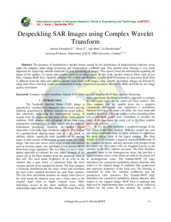 Pdf Despeckling Sar Images Using Complex Wavelet Transform 0556