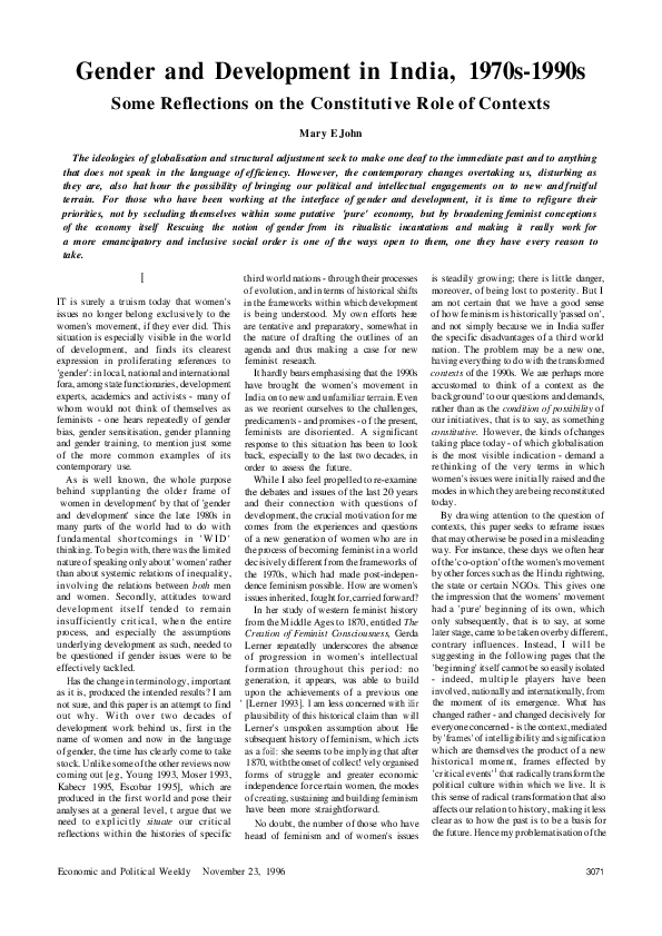 (PDF) Gender, development, and the women's movement