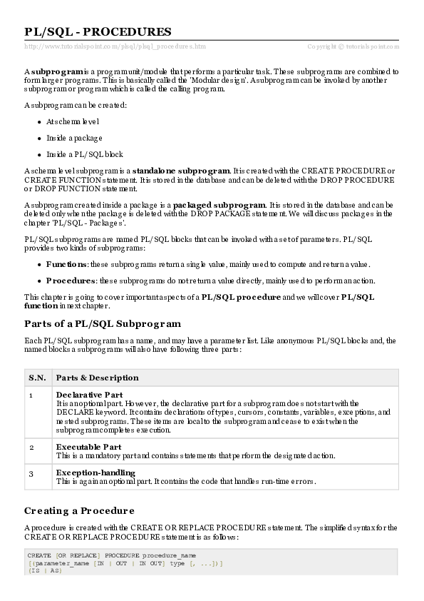 (PDF) PL/SQL - PROCEDURES