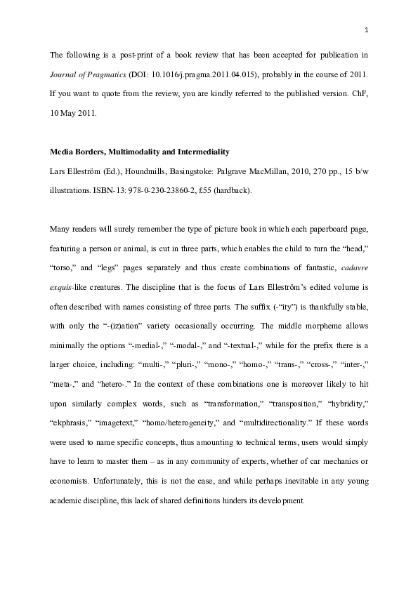 (PDF) Book review of: Lars Elleström (ed.), Media Borders, Multimodality and Intermediality ...