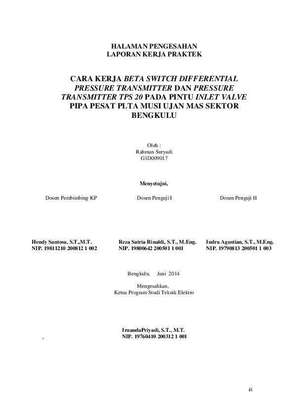 (DOC) HALAMAN PENGESAHAN LAPORAN KERJA PRAKTEK CARA KERJA BETA SWITCH DIFFERENTIAL PRESSURE ...