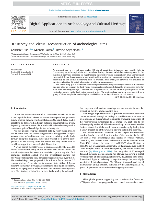 (PDF) 3D Survey and virtual reconstruction of archaeological sites