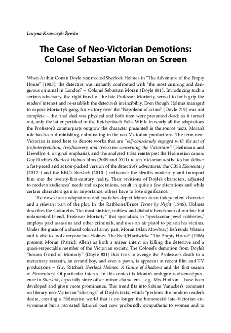 (PDF) The Case of Neo-Victorian Demotions: Colonel Sebastian Moran on ...