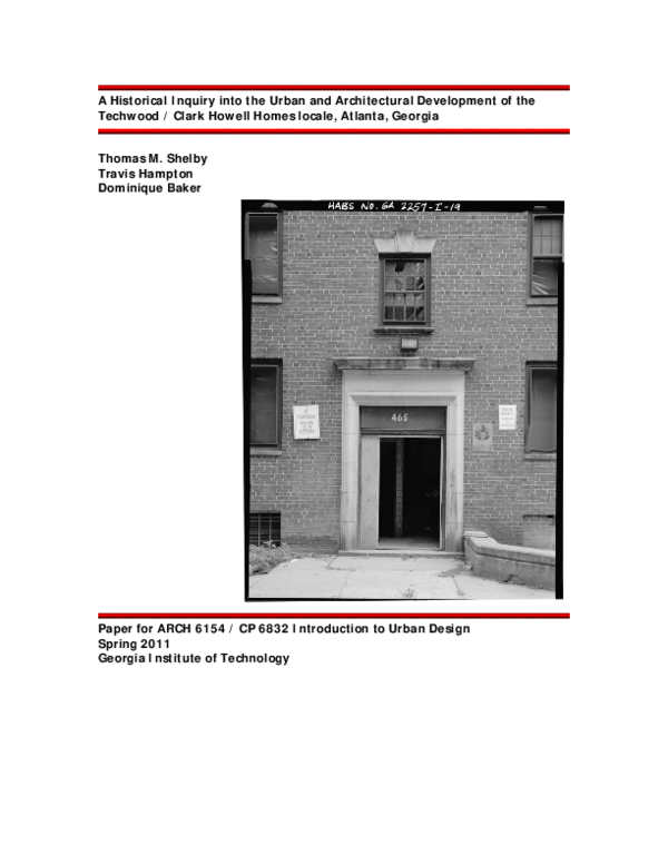 (PDF) A Historical Inquiry into the Architectural and Historical Development of the Techwood ...