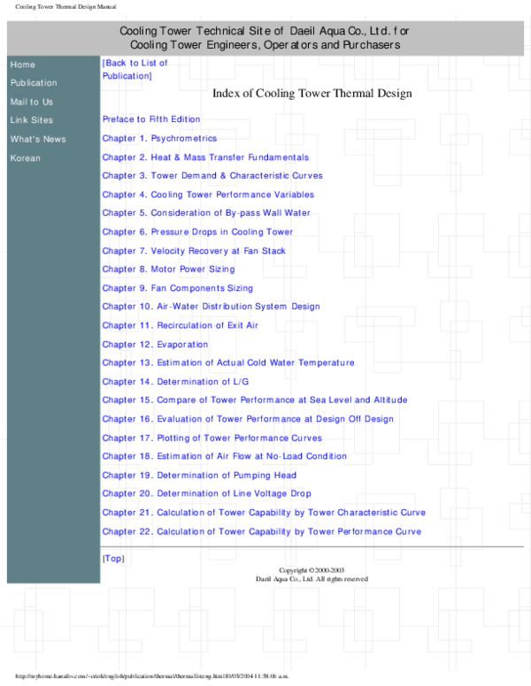 Cooling Tower Thermal Design Manual Index of Cooling Tower Thermal Design