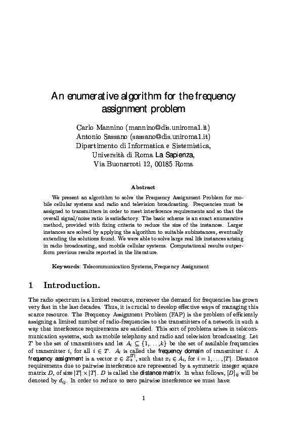 Pdf An Enumerative Algorithm For The Frequency Assignment Problem 9964