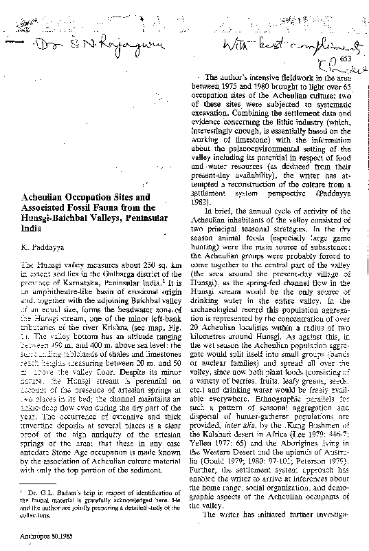 (PDF) Acheulian Occupation Sites and Associated Fossil Fauna from'the ...