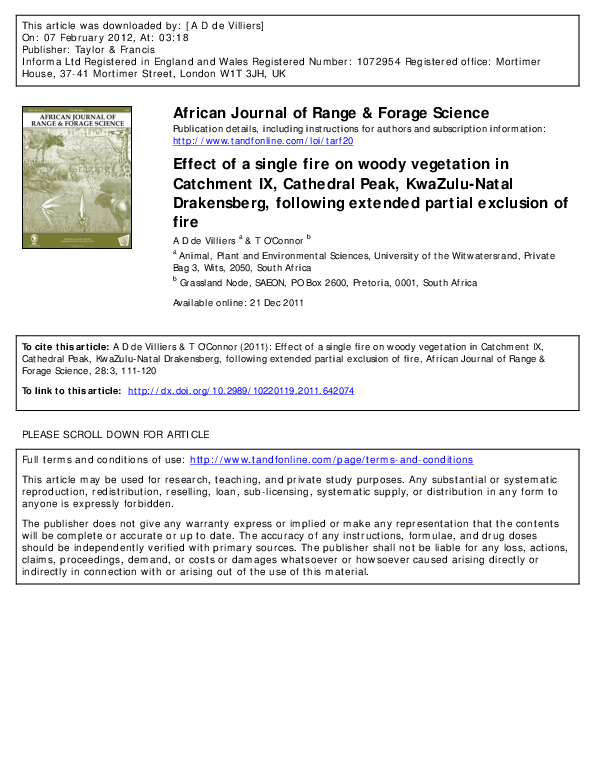 (PDF) African Journal of Range & Forage Science Effect of a single fire ...