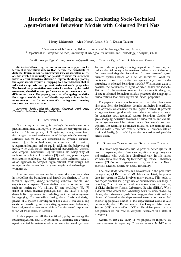 (PDF) Heuristics for Designing and Evaluating Socio-Technical Agent-Oriented Behaviour Models ...