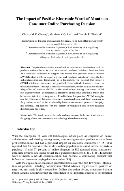 (PDF) The Impact of Positive Electronic Word-of-Mouth on Consumer ...