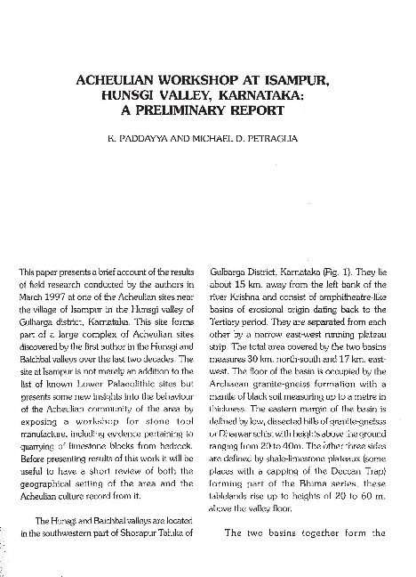 (PDF) ACHEULIAN WORKSHOP AT ISAMPUR, HUNSGI VALLEY, KARNATAKA: A ...