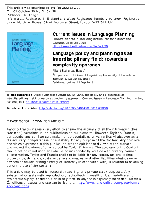 (PDF) Language policy and planning as an interdisciplinary field: Towards a complexity approach ...